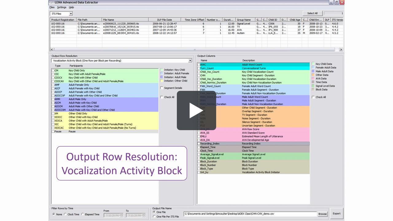 LENA Data 13: ADEX Output Row VAB (01:20) | LENA