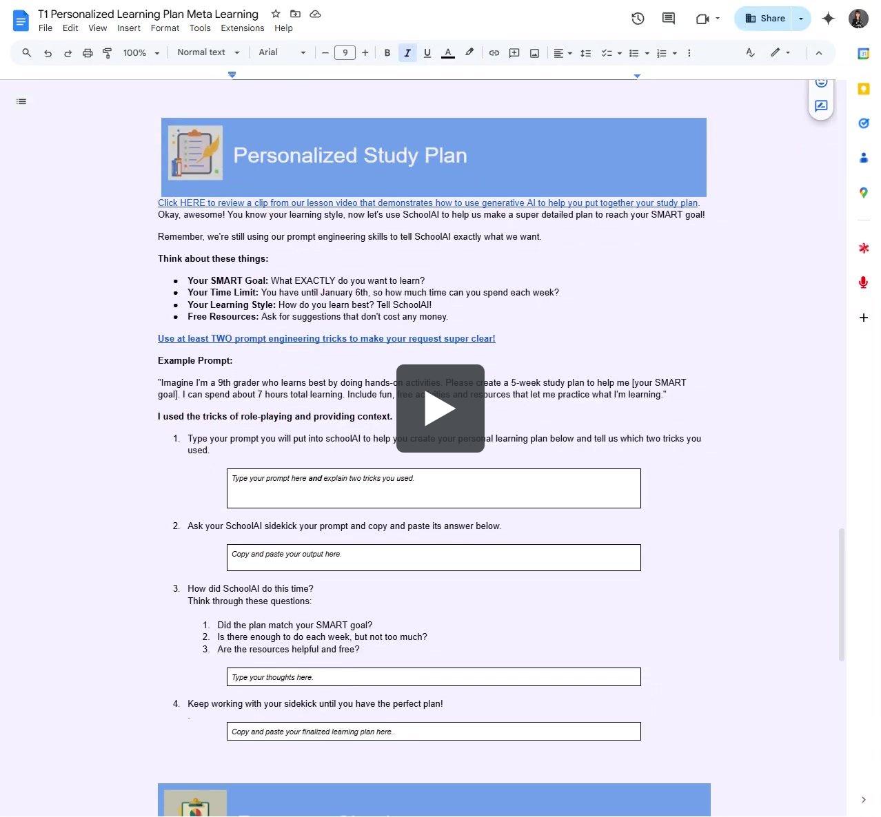 T1 Personalized Learning Plan Worksheet and Section ...