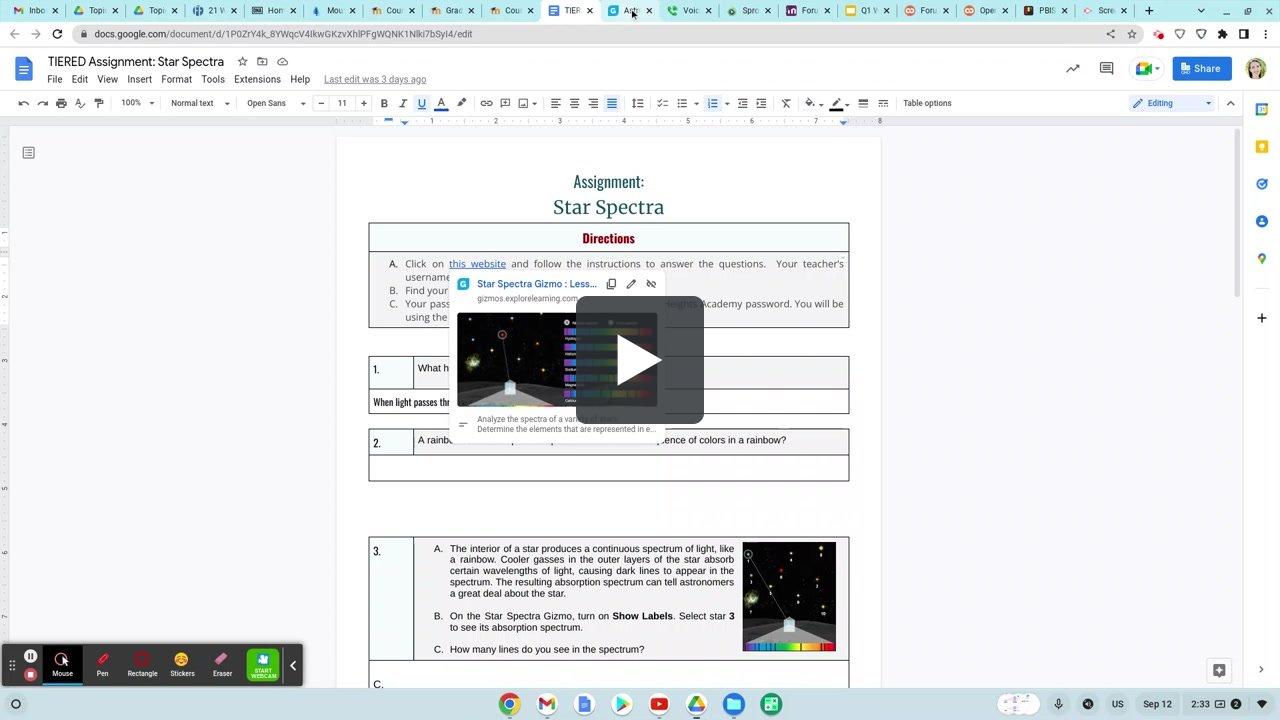 Astronomy Spectra Lab Tiered Help | Mountainheightsacademy