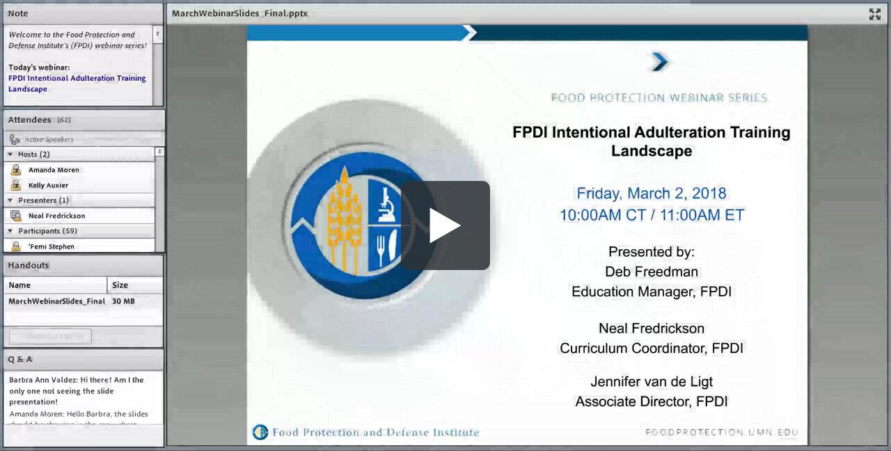 March Webinar- FPDI Intentional Adulteration Training Landscape | Foodshield