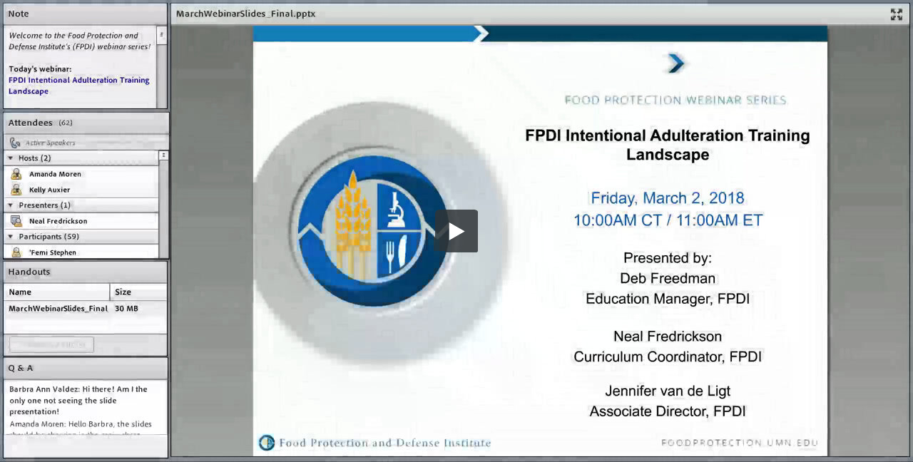 March Webinar- FPDI Intentional Adulteration Training Landscape | Foodshield