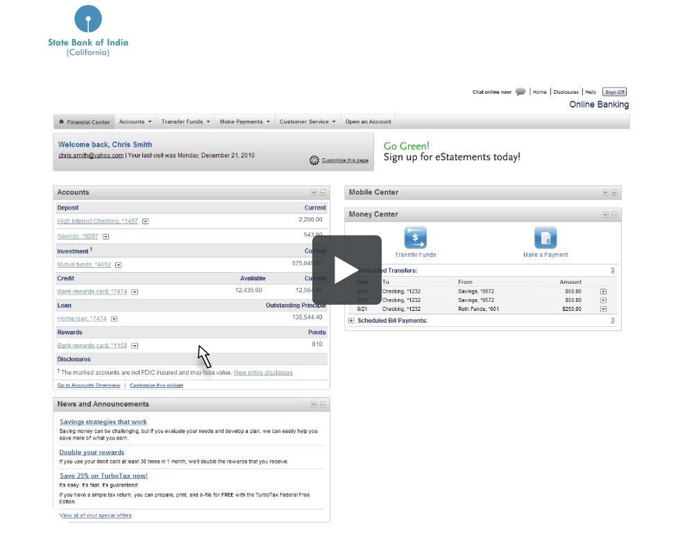 Consumer Online Banking (CoB) Demo | STATE BANK OF INDIA (CALIFORNIA ...