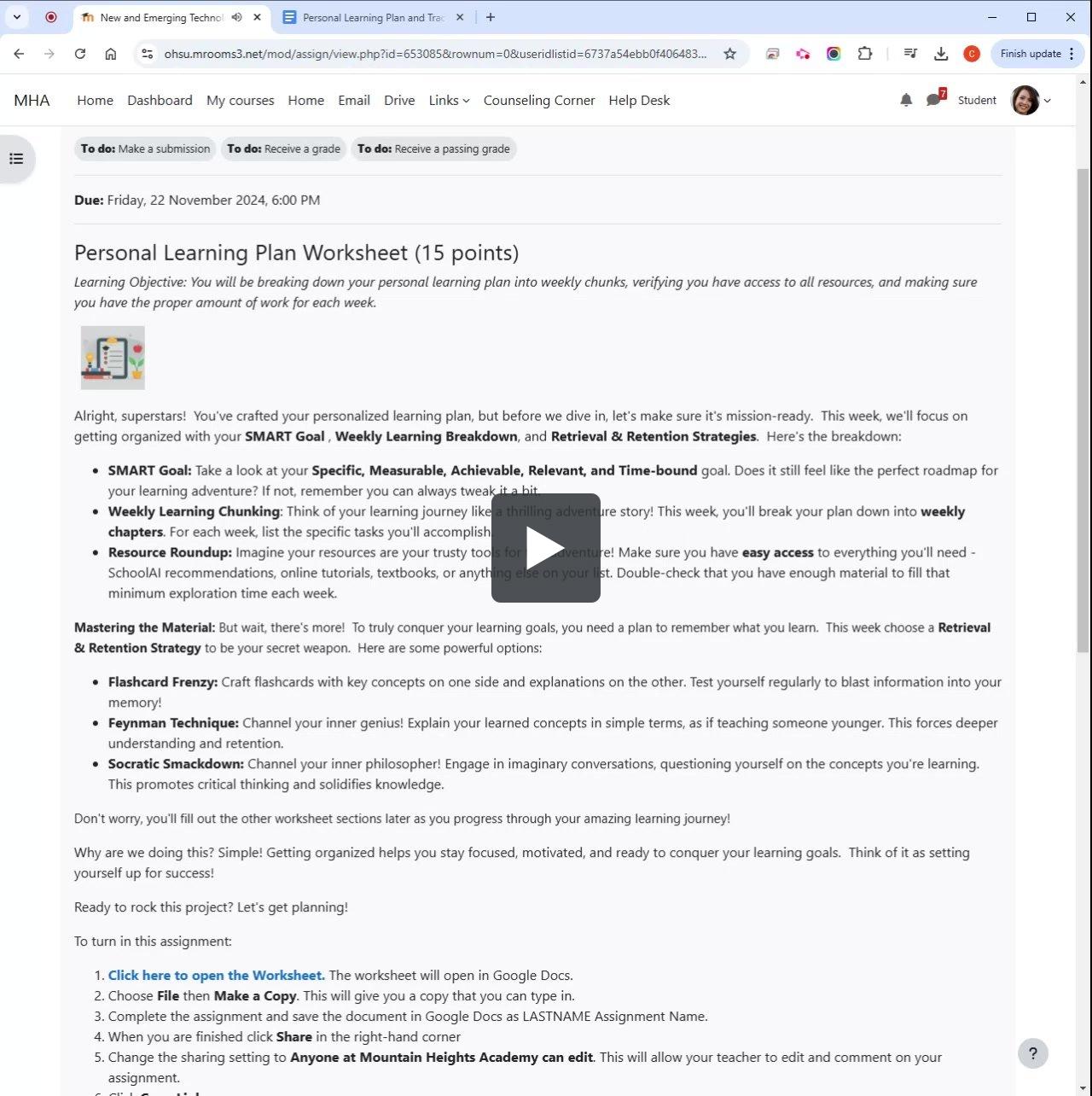 Personal Learning Plan and Tracking Document Overview ...
