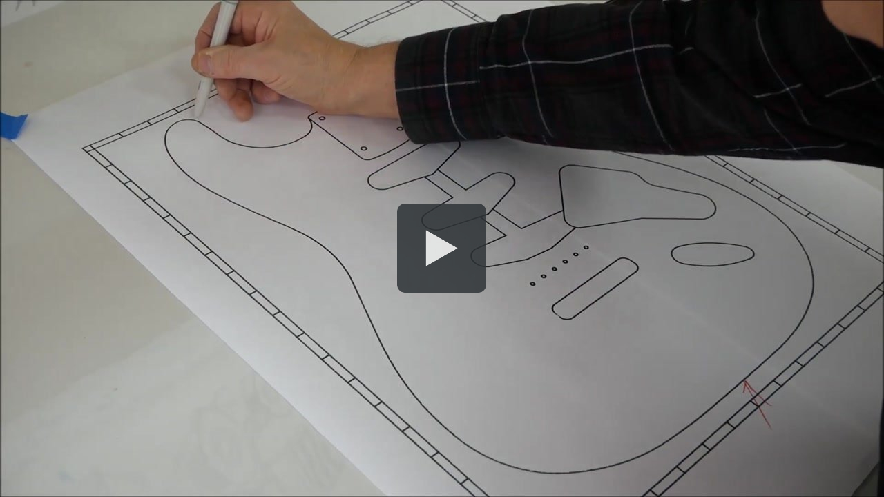 tracing an electric guitar diagram and cutting out the body from maple ...