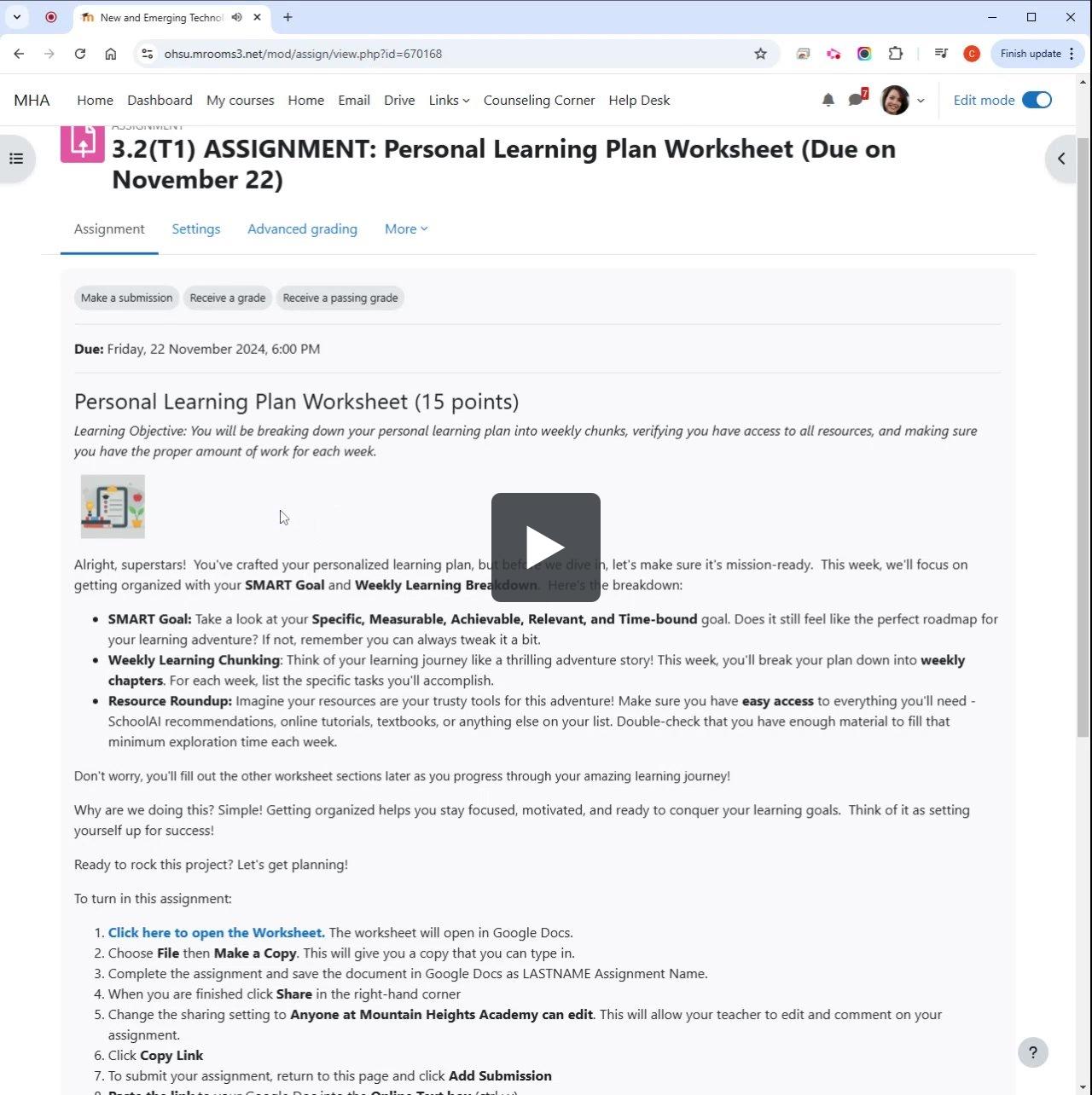 T1 Personal Learning Plan Worksheet Overview | Mountainheightsacademy