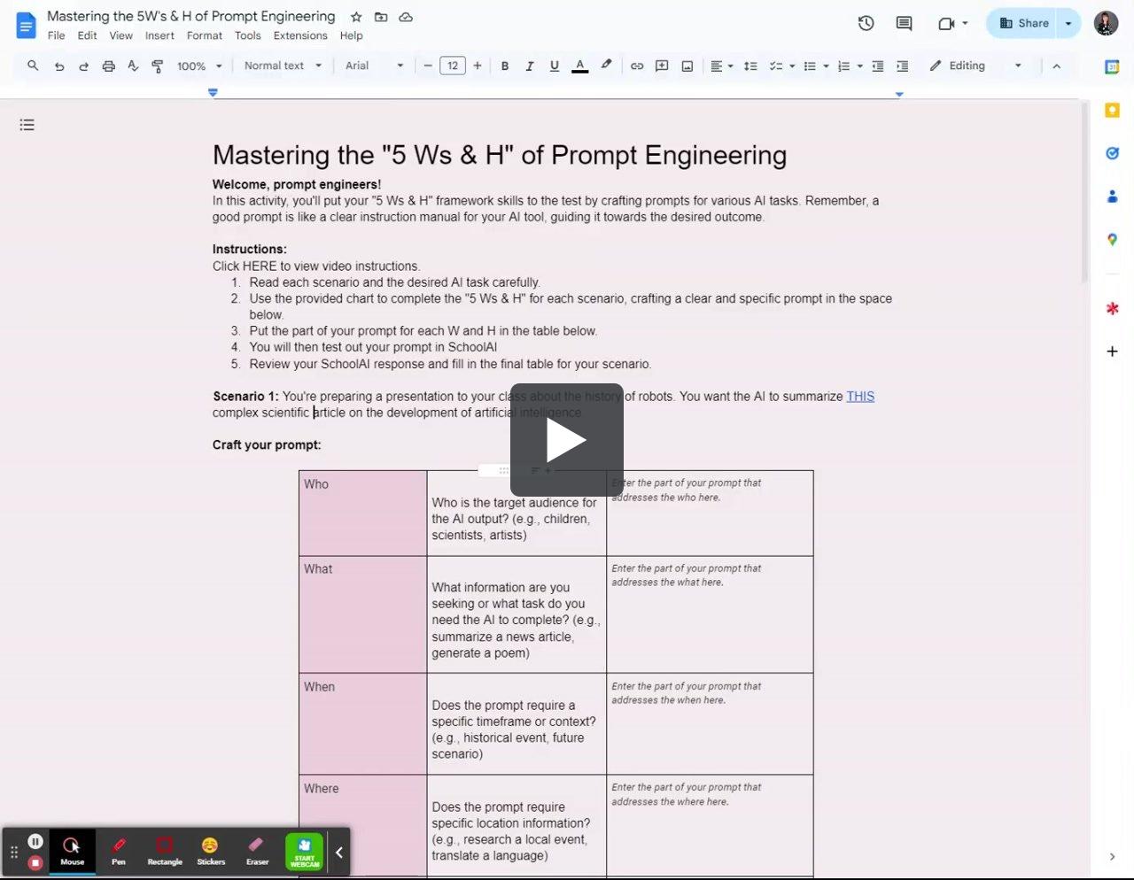 Mastering the 5W's & H of Prompt Engineering - Google Docs ...