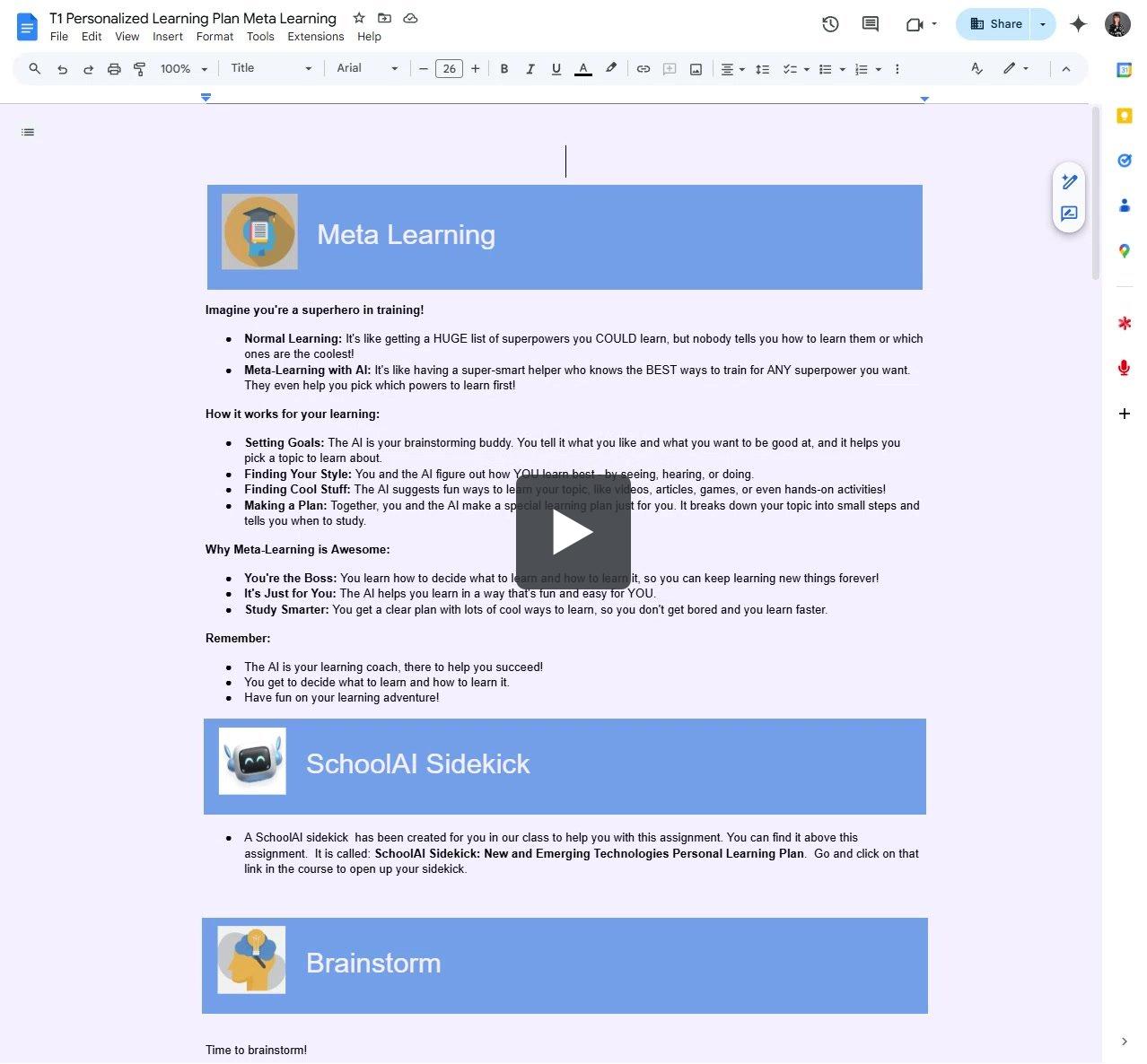 T1 Personalized Learning Plan Meta Learning Worksheet Overview ...