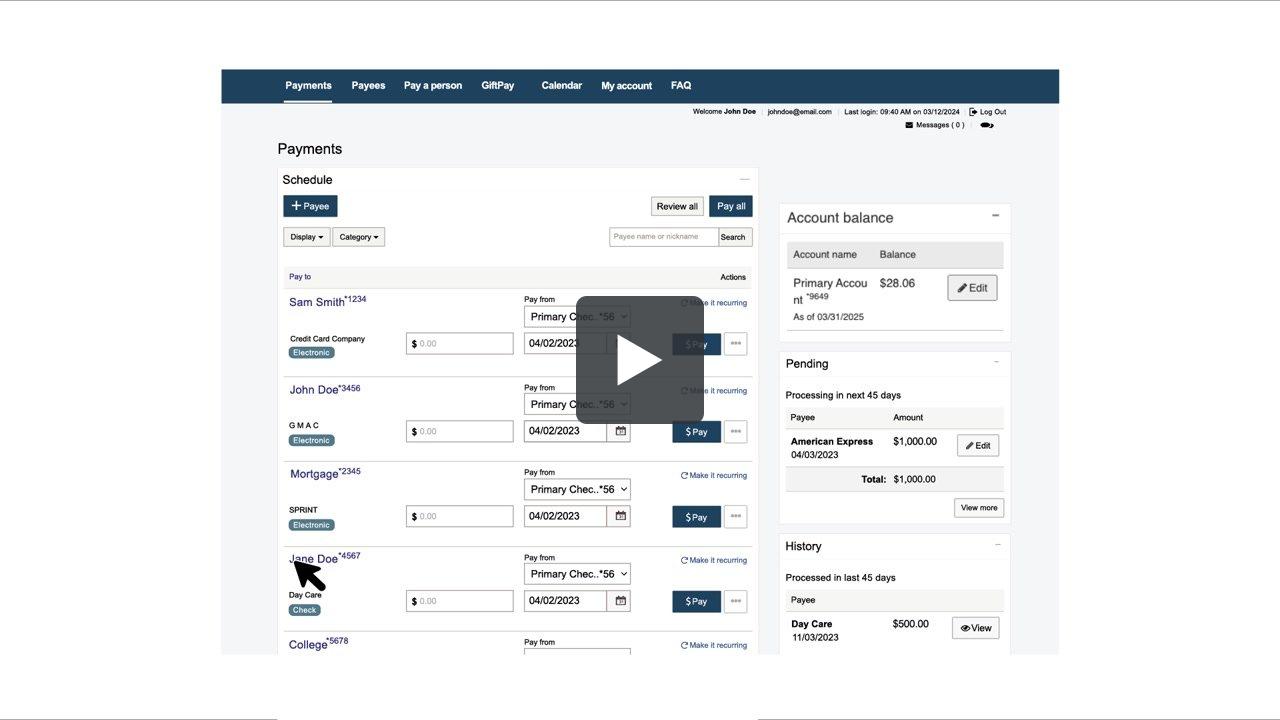 Editing or Deleting a Payee