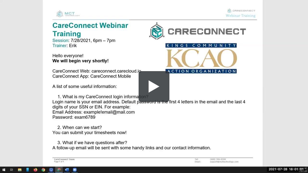 KCAO: Provider Webinar CareConnect and Digital Invoicing 07282021 ...