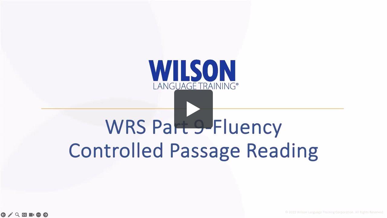 Lesson Part 9 - Fluency Focus | Wilson Language Training
