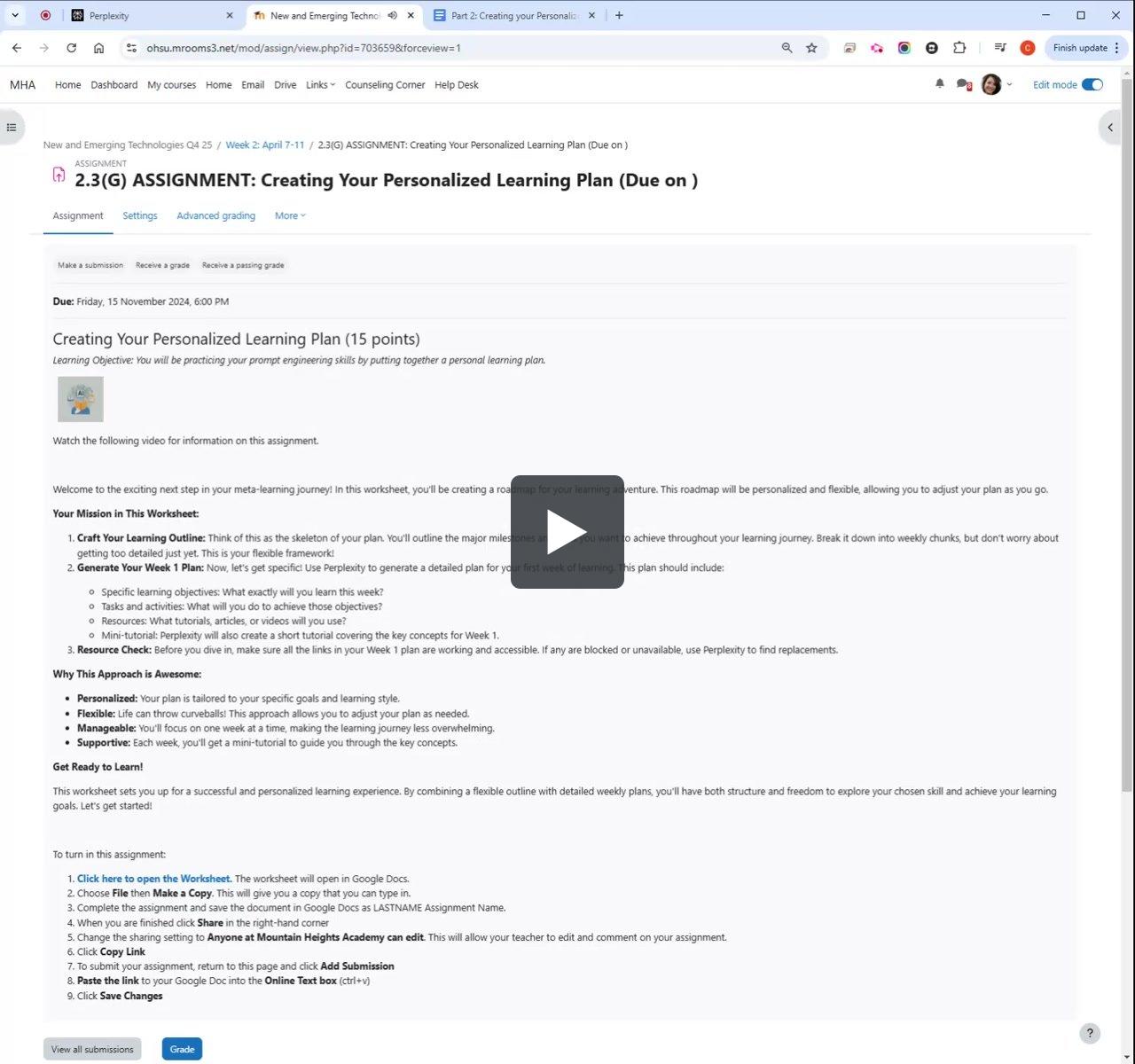 Personal Learning Plan Assignment Overview Instructions ...
