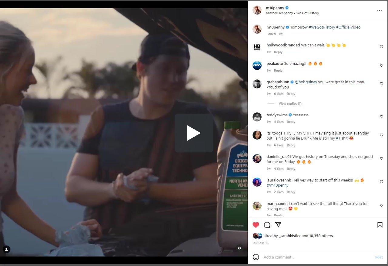 Peak Mitchell Tenpenny We Got History Music Video Social Post ...